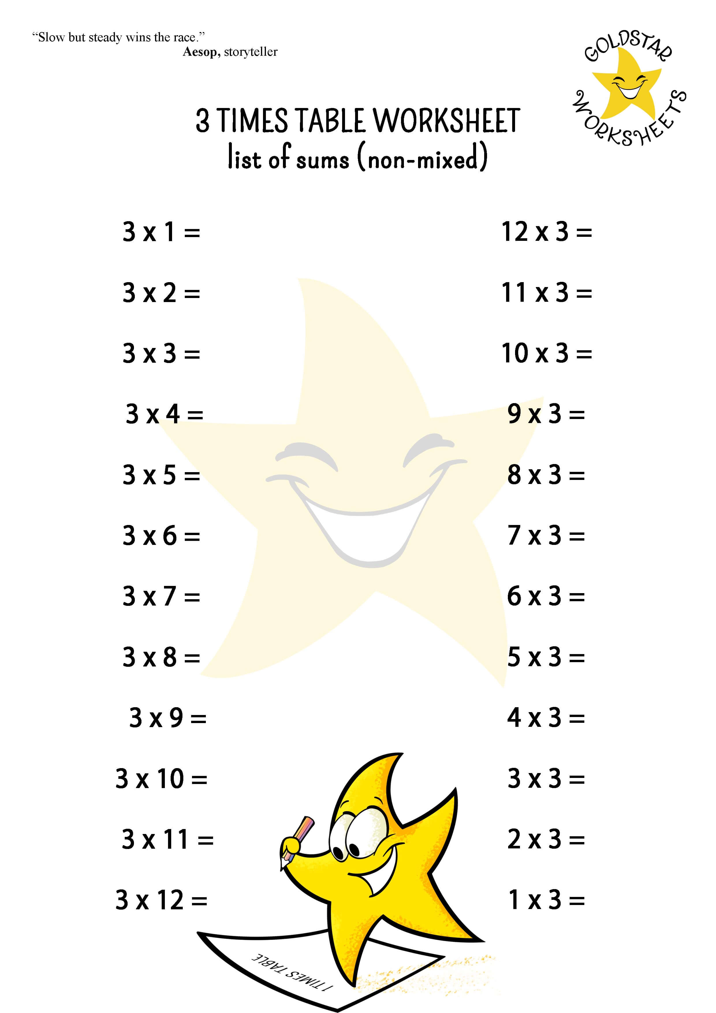 Vibrant and Free PDF 3 Times Table Worksheets (print or do online)