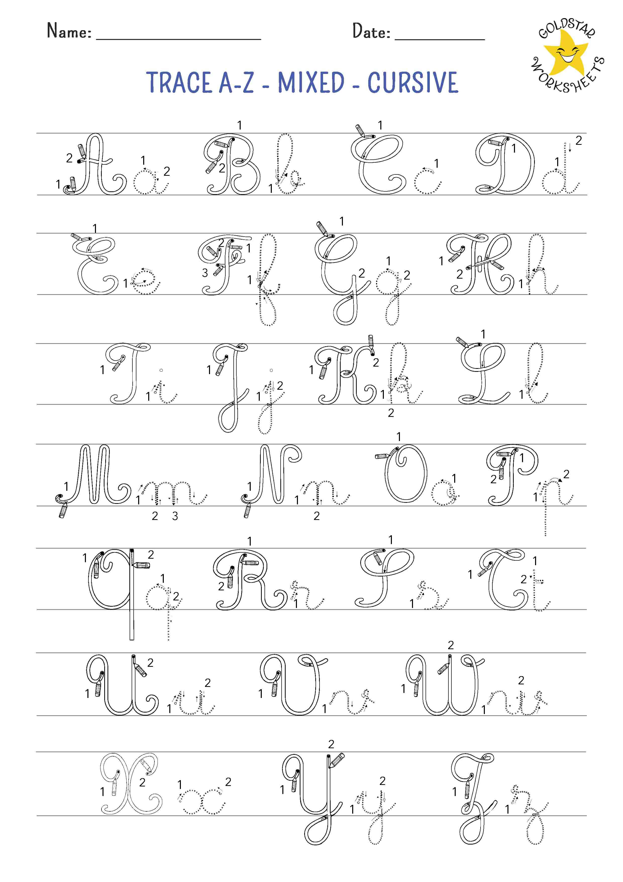 cursive letters tracing sheets