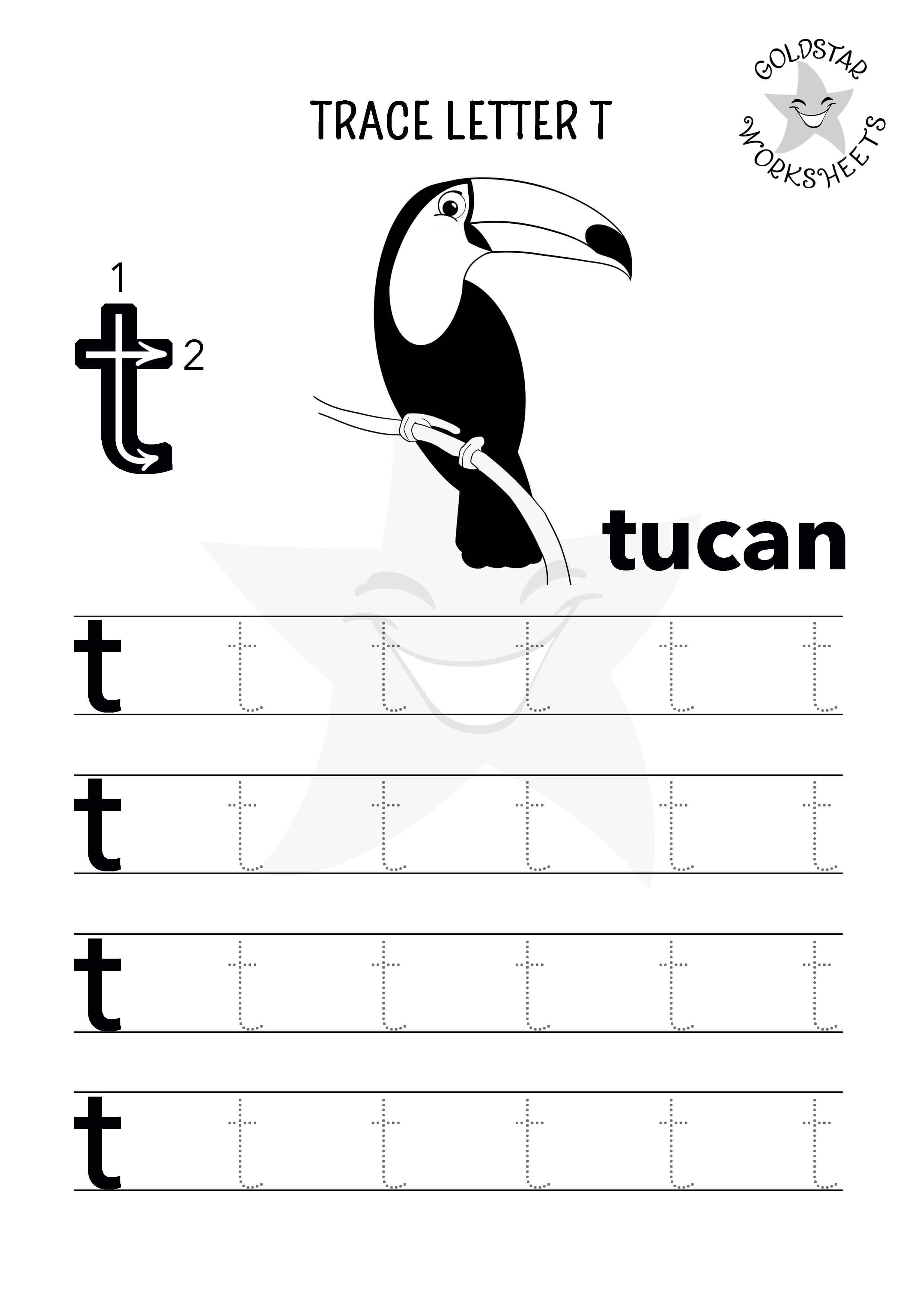 Free Letter T Tracing Worksheets – Terrific Tigers, Toucans & Turtles!
