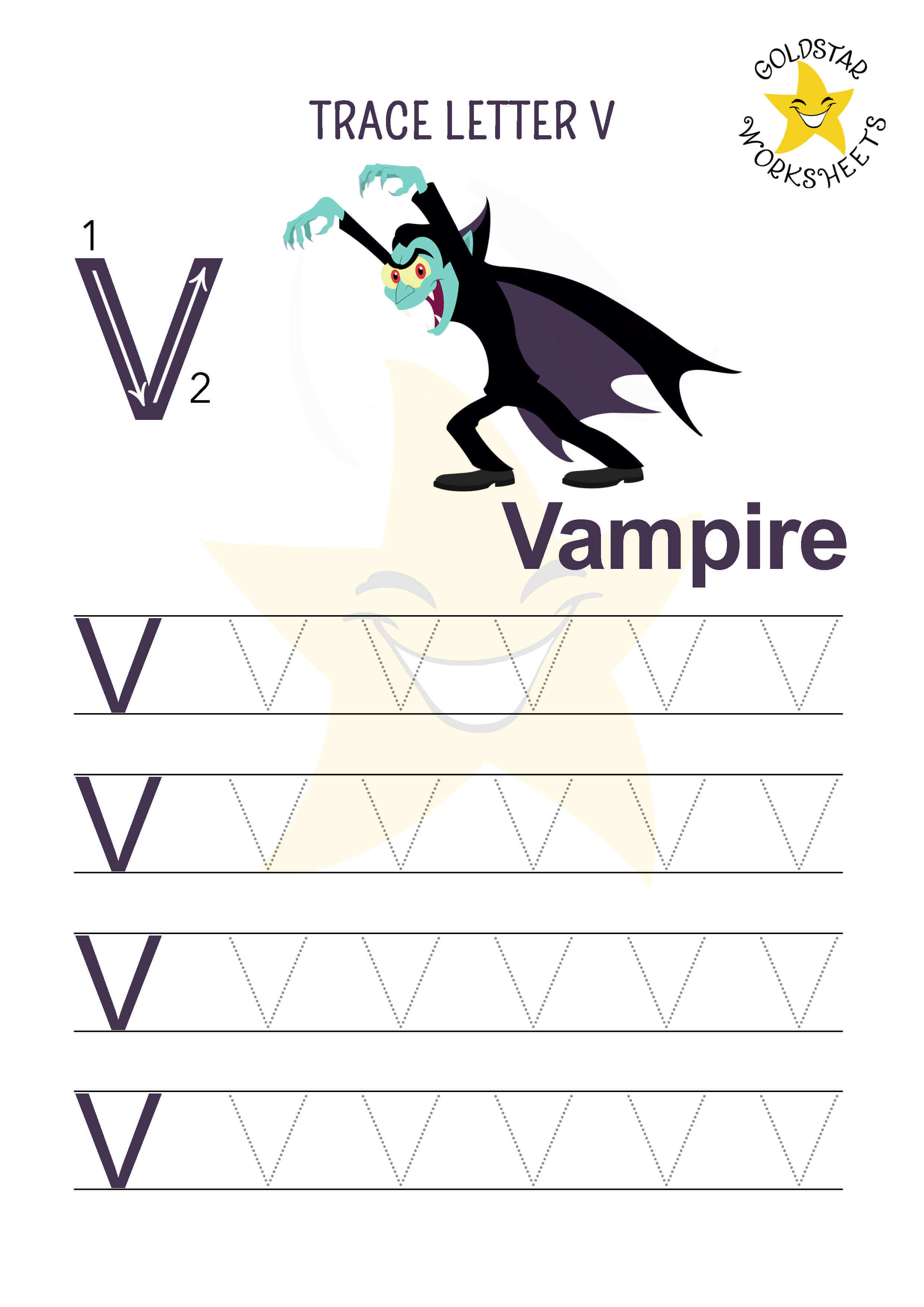 Free Letter V Tracing Worksheets – Vampire, Vulture & Volcano Fun!