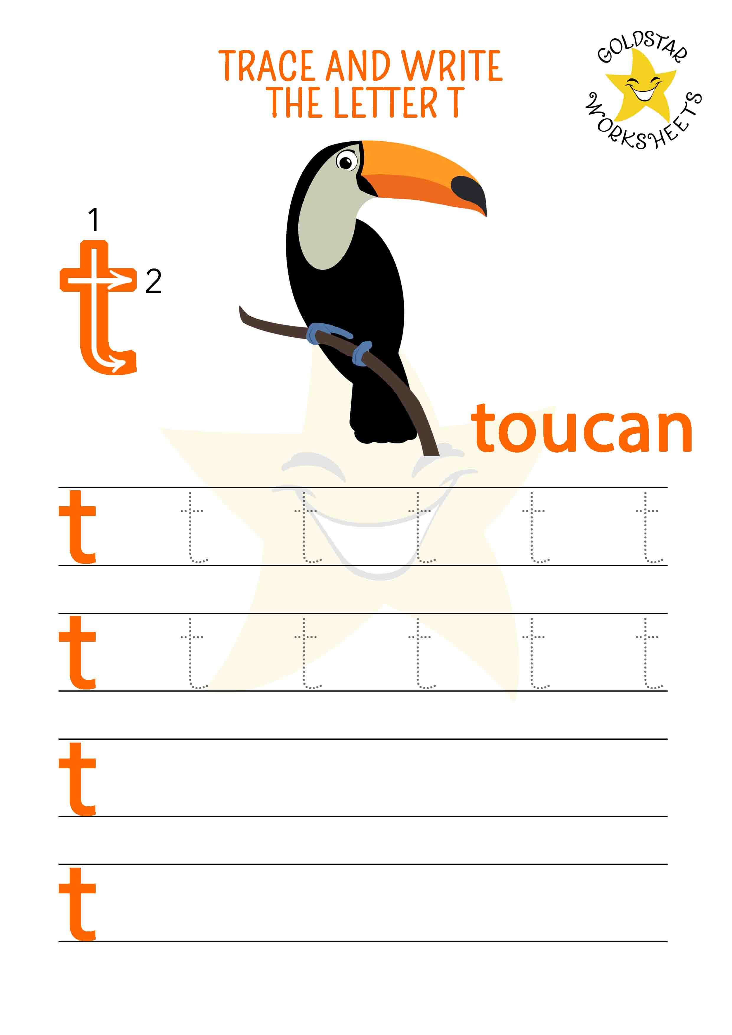 Free Letter T Tracing Worksheets – Terrific Tigers, Toucans & Turtles!